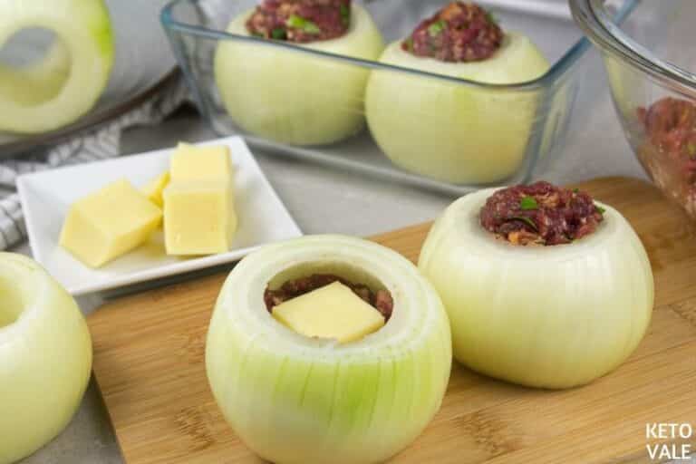Easy Keto Beef Bacon Cheese Stuffed Onions Low Carb Recipe | KetoVale
